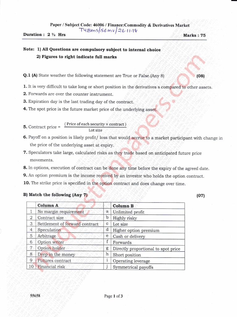 Tybms Sem5 Cdm Nov18cc Pdf Option Finance Derivative Finance