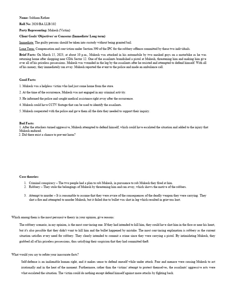 Mukesh's Robbery Case Analysis | PDF | Robbery | Assault