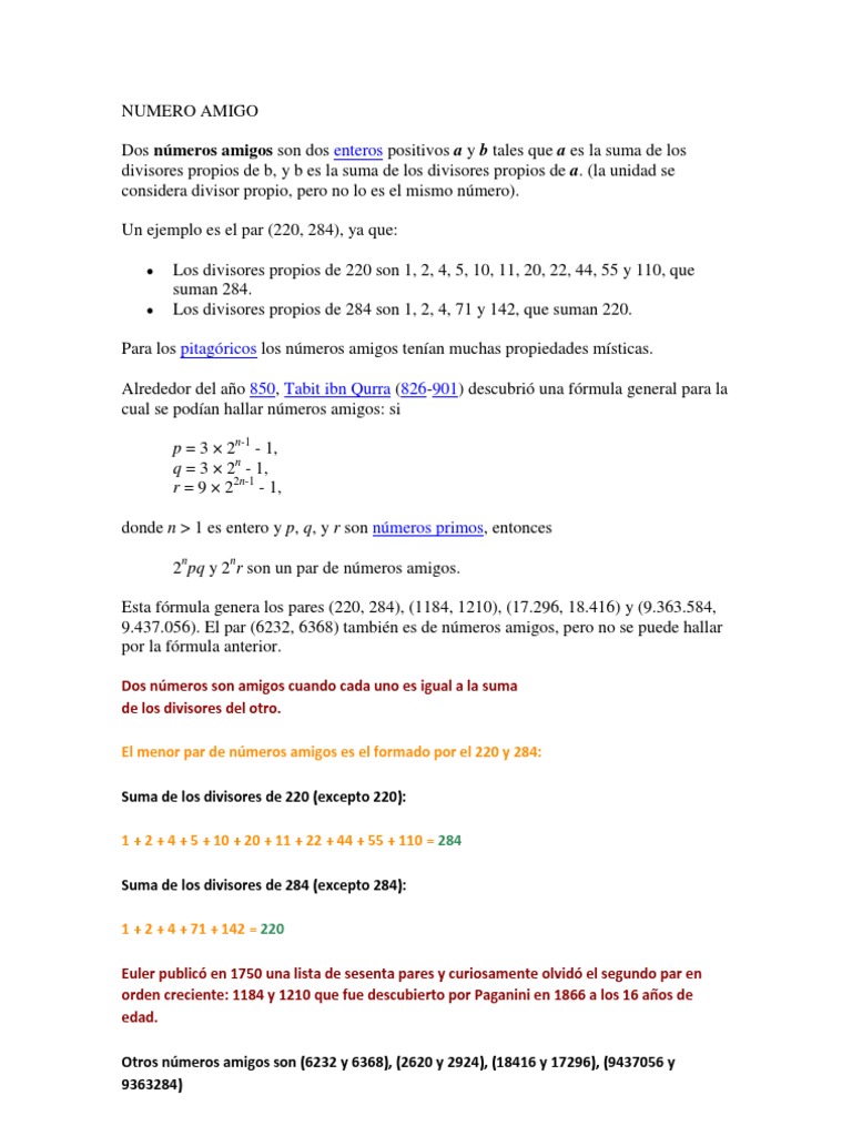 Números Amigos: Definición y Ejemplos | PDF | Aritmética | Notación ...