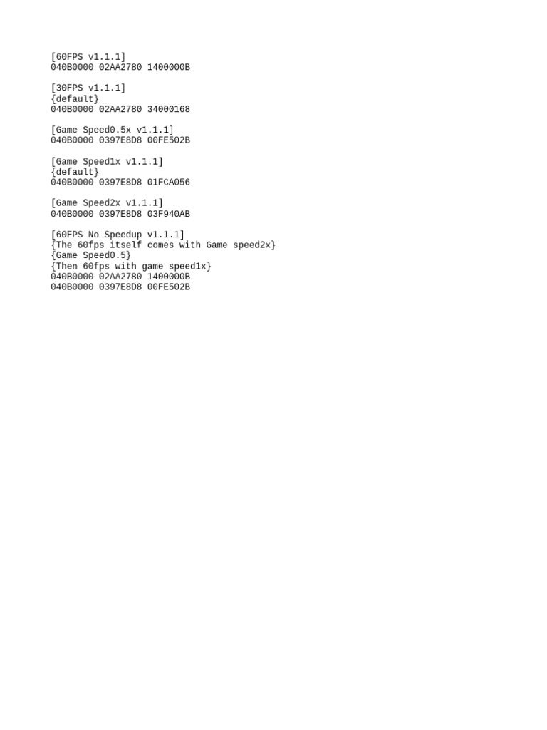 Game Speed & FPS Codes v1.1.1 | PDF