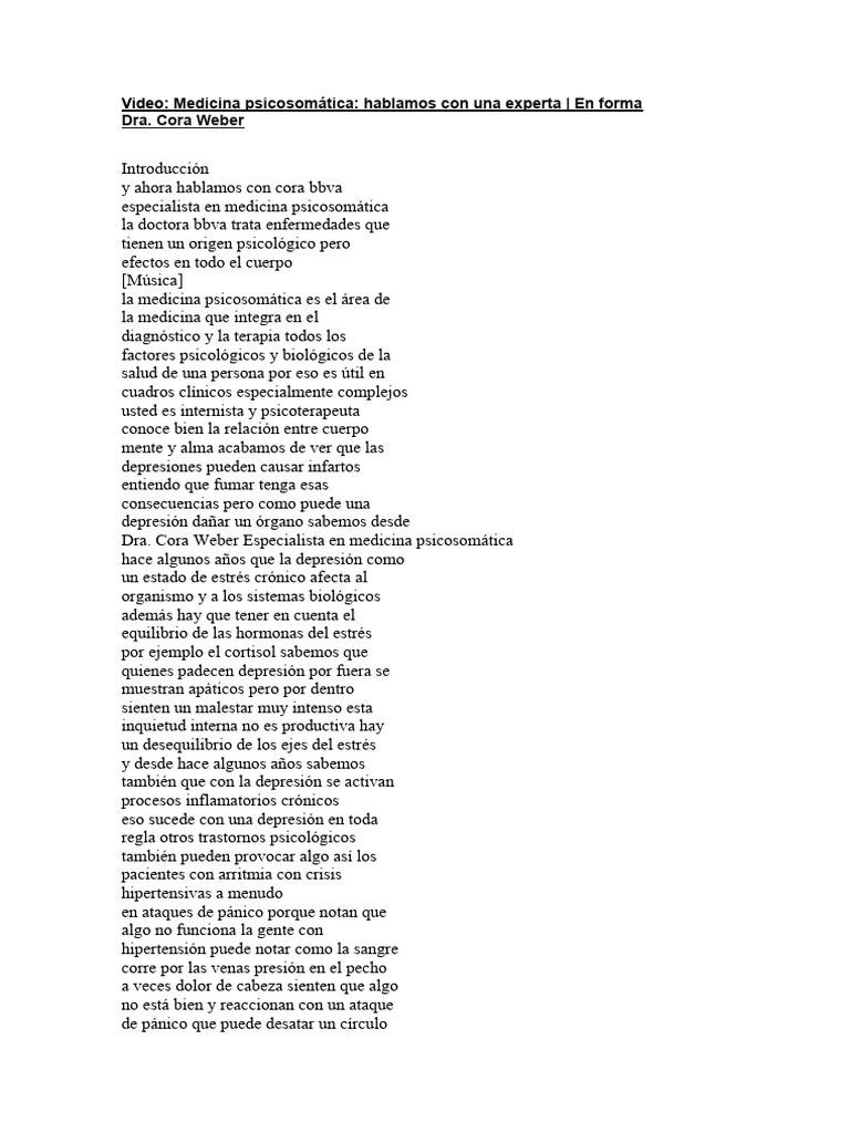 4 - Video Dra. Cora Weber | PDF | Depresión (estado de ánimo) | Estrés ...