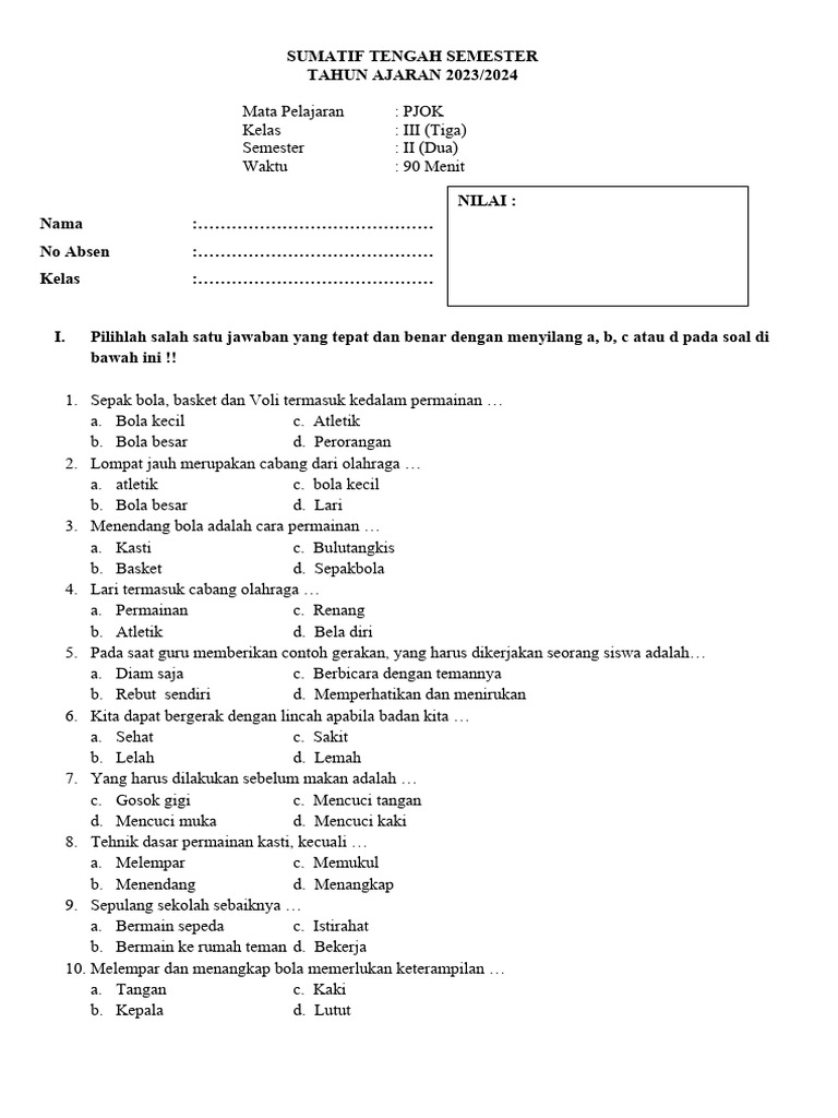 STS PJOK Kelas III | PDF