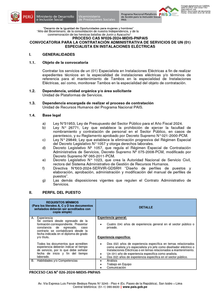 Bases Cas 026-2024 (F) | PDF | Gestión de recursos humanos