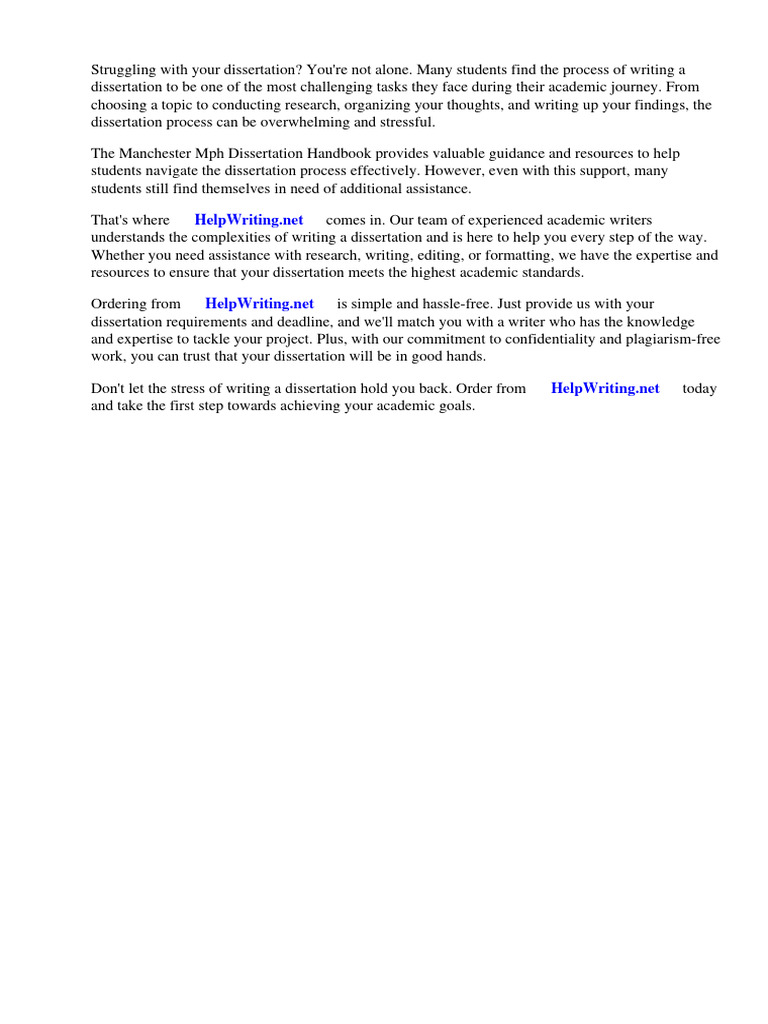 Manchester MPH Dissertation Handbook | PDF | Thesis | Experience