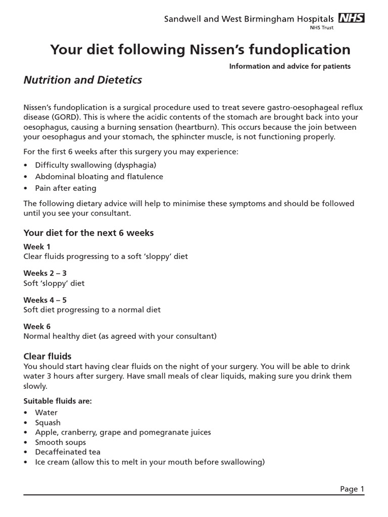 Your Diet Following Nissens Fundoplication ML3927 | PDF | Foods ...