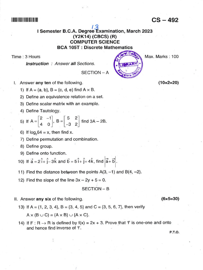 Discrete Structures Q Papers 2023 | PDF | Applied Mathematics | Abstract Algebra