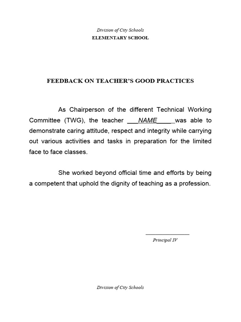 Sample of Teachers Feedback MASTER TEACHER | PDF | Teachers | Mentorship