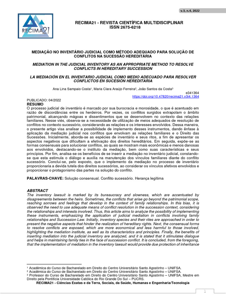 Mediacao No Inventario Judicial Como Metodo Adequa | PDF | Mediação ...