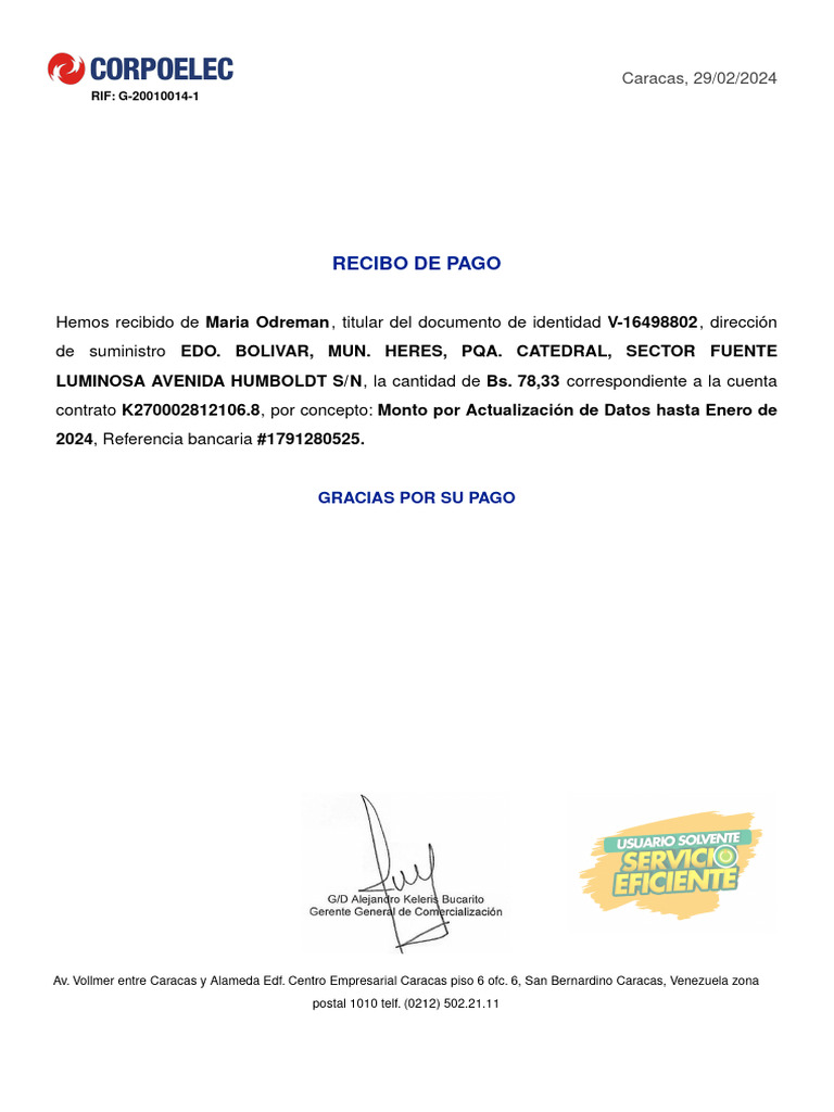 Recibo de Pago Corpoelec | PDF