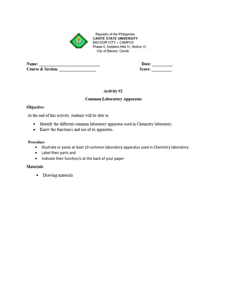 Activity 2 Lab .Chemistry. Laboratory Apparatus | PDF