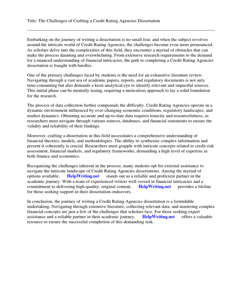 Credit Rating Agencies Dissertation | PDF | Bond Credit Rating | Credit ...