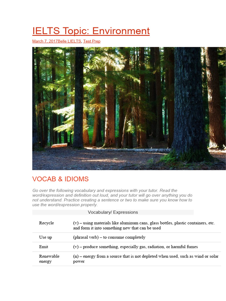 IELTS Speaking: Environment Topics | PDF | Air Pollution | Waste