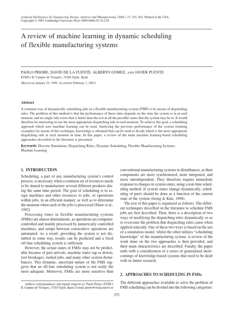 2001 A review of machine learning in dynamic scheduling of flexible manufacturing systems | PDF ...