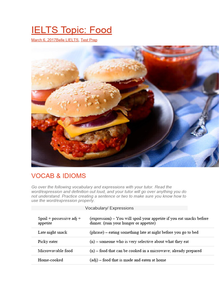 IELTS Food Vocabulary & Questions | PDF | Meal | Food And Drink Preparation