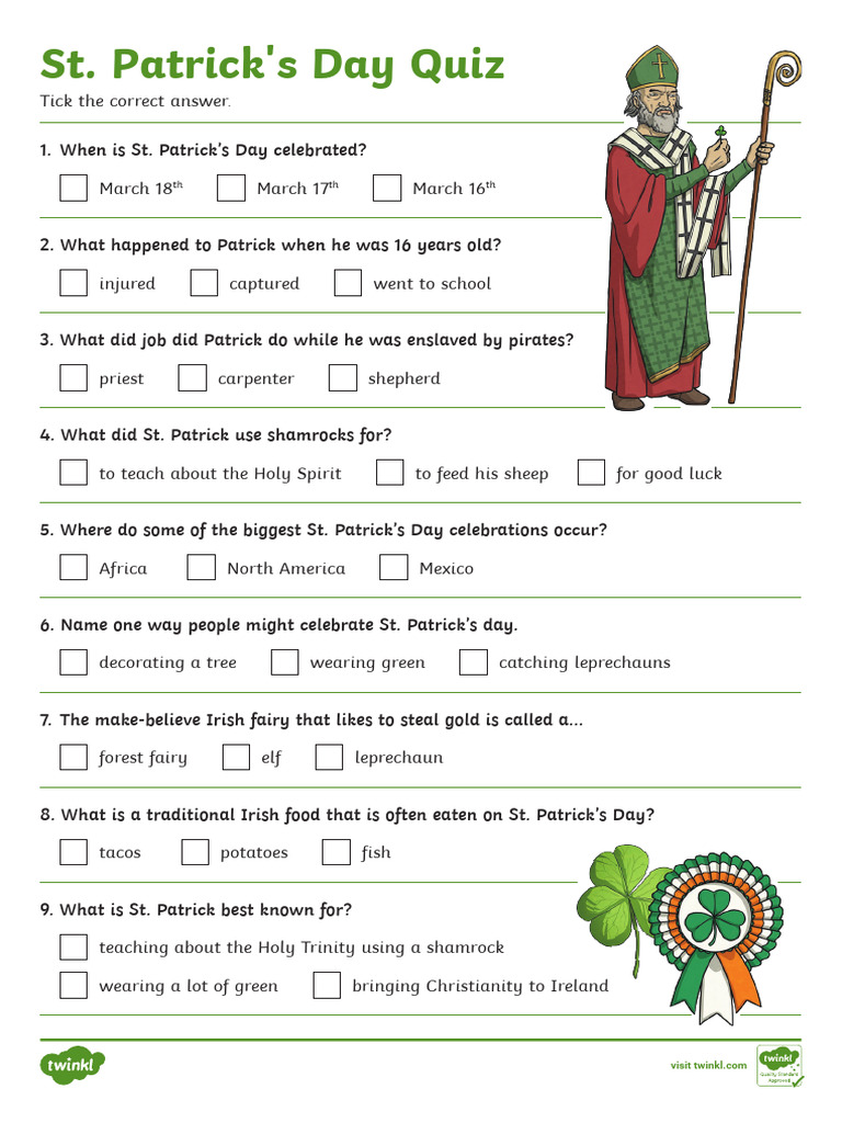 T Re 1678792626 ST Patricks Day Paper Quiz - Ver - 1 | PDF | Social ...