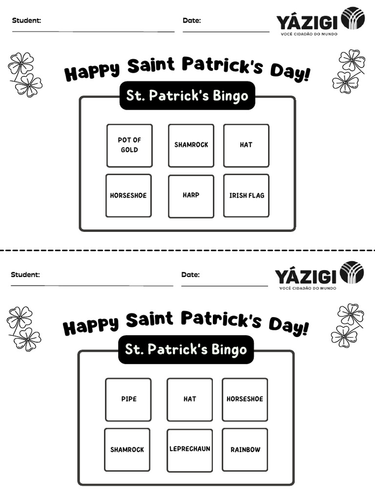 St. Patrick's Day Bingo Game Cards | PDF