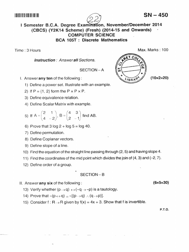 Discrete Structures Q Papers 2014 | PDF