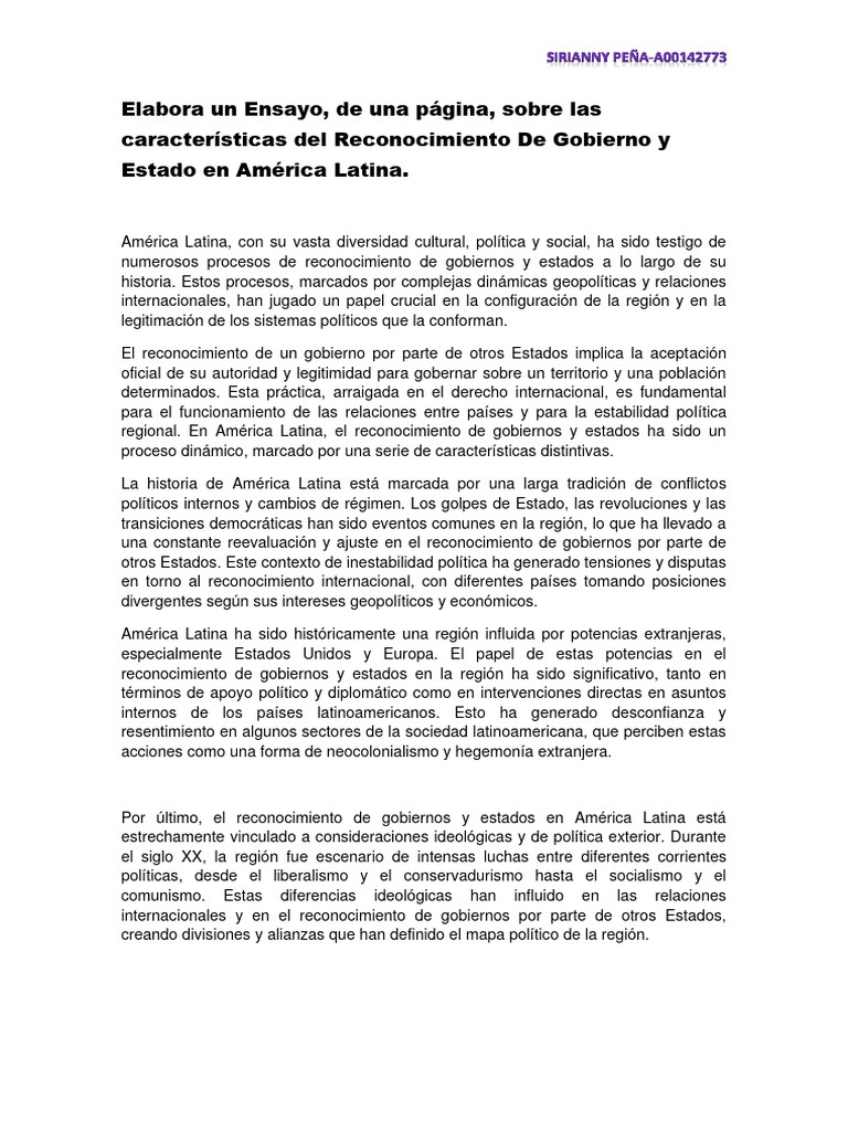 Ensayo Unidad 2 | PDF | Gobierno | America latina