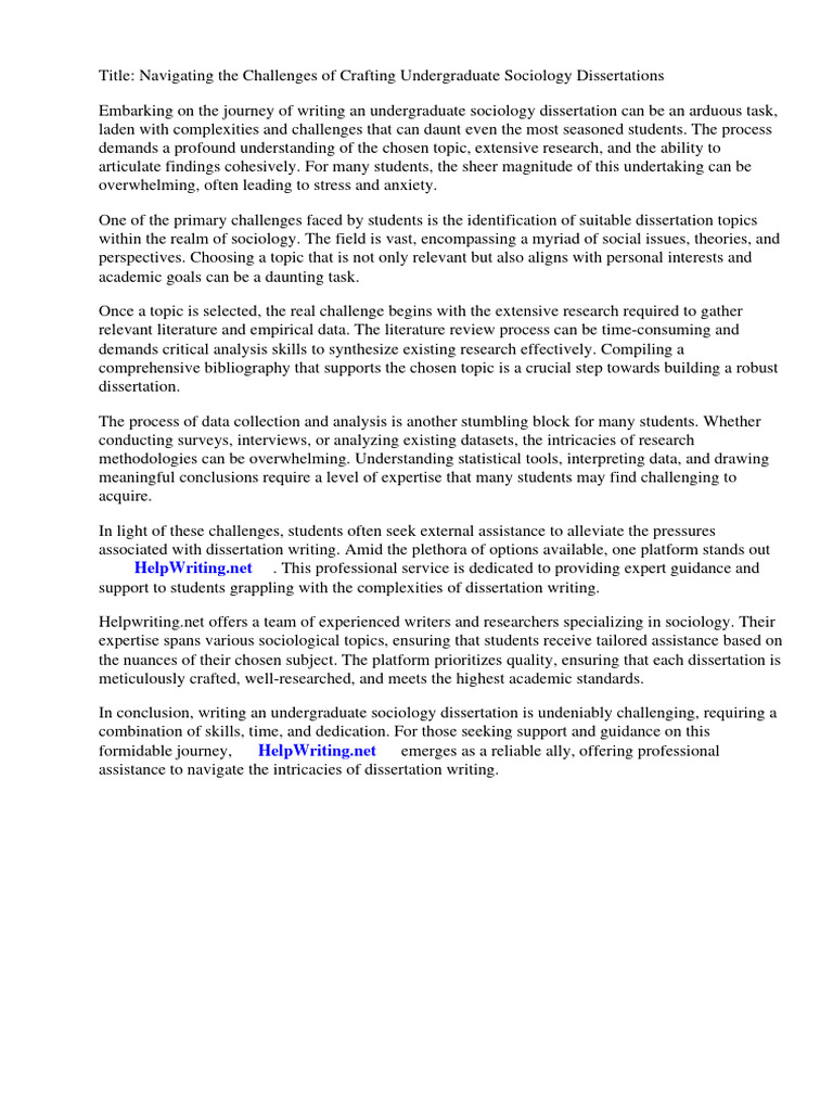Undergraduate Sociology Dissertation Topics | PDF | Sociology | Thesis