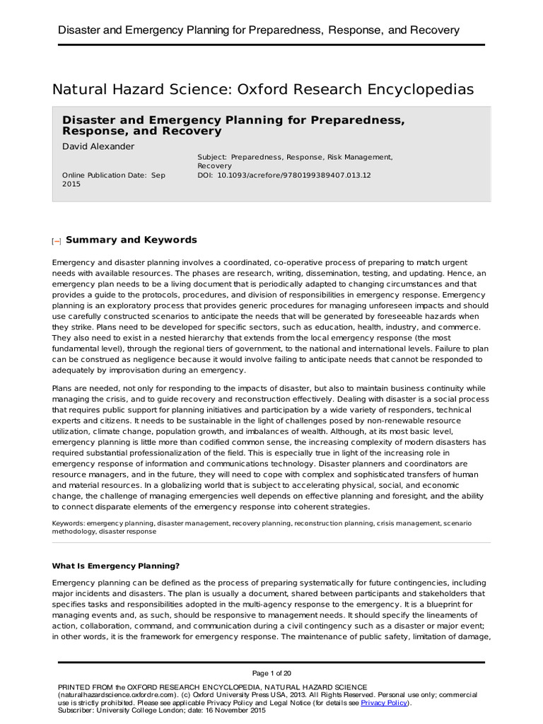 2015 OUP Encyclopedia Entry | PDF | Emergency Management | Emergency