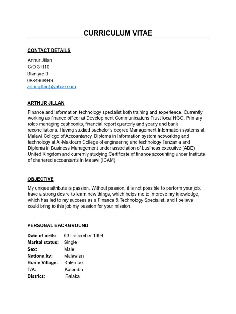 Arthur Jillan - Resume | PDF | Banks | Cash