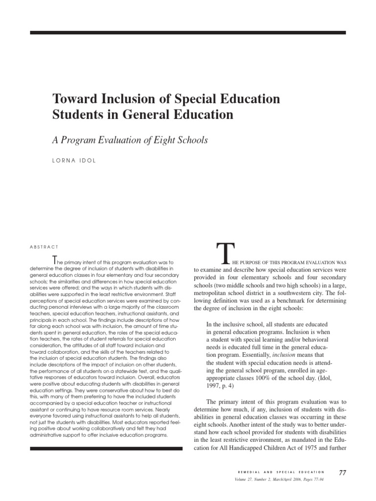 Inclusion of Special Education Students | PDF | Special Education | Teachers