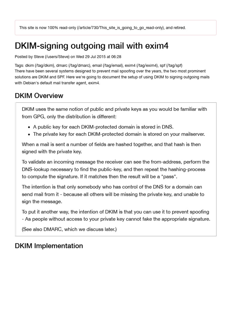 DKIM-signing Outgoing Mail With Exim4 | Download Free PDF | Internet ...