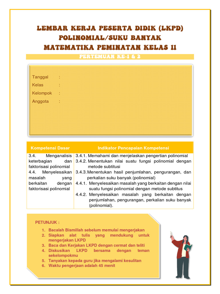 LKPD Faktorisasi Polinomial Kelas 11 | PDF | Metode & Bahan Ajar