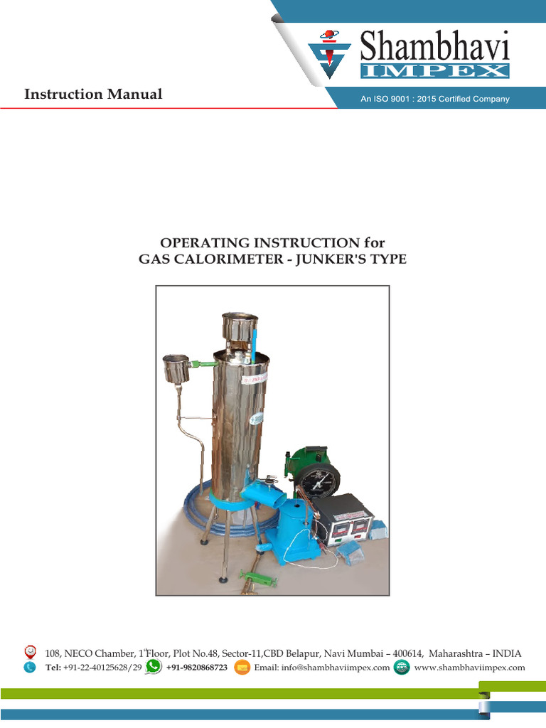 Operating Instruction of Gas Calorimeter - Junker Type | PDF | Machines ...