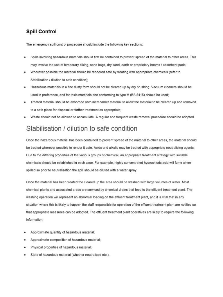 Spill Control | PDF | Dangerous Goods | Sewage Treatment