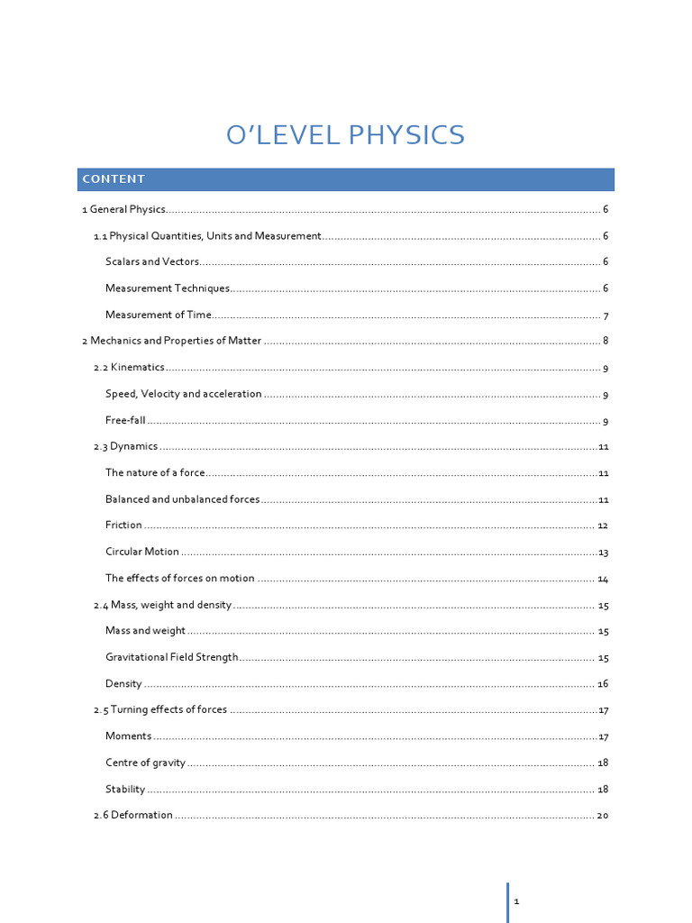 O’Level Physics Notes | PDF | Force | Pressure