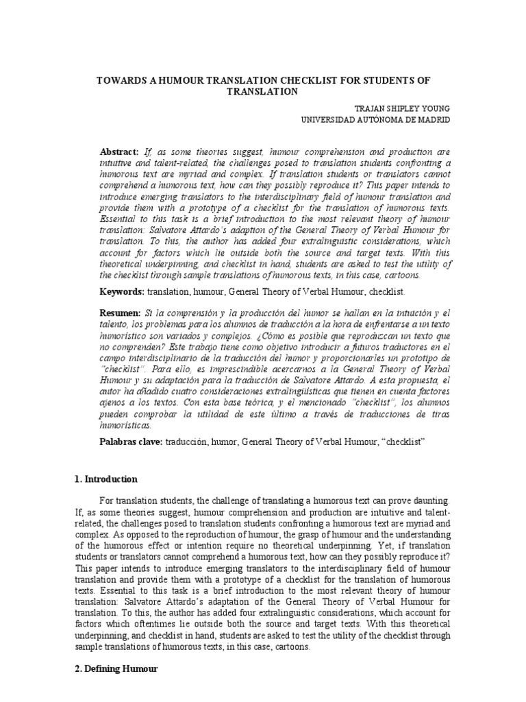 Toward A Humour Translation | PDF | Jokes | Humour
