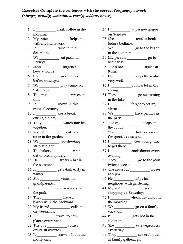 Verbs of Frequency Exercise | PDF