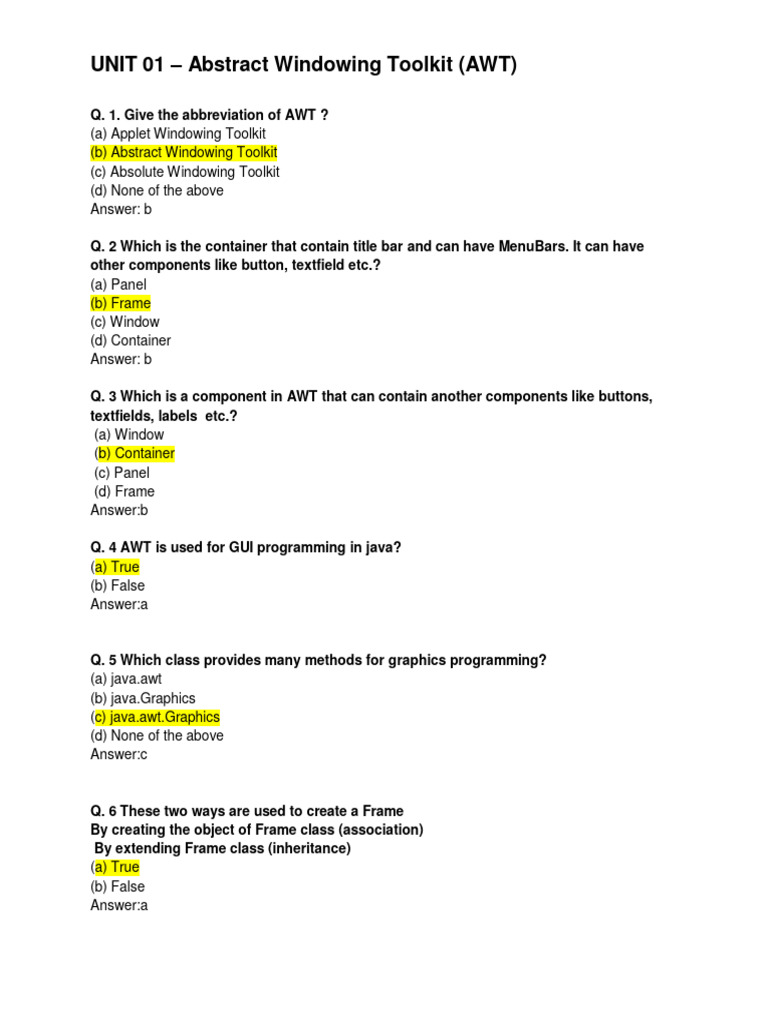 UNIT 01 - Abstract Windowing Toolkit (AWT) | PDF | Port (Computer Networking) | Domain Name System