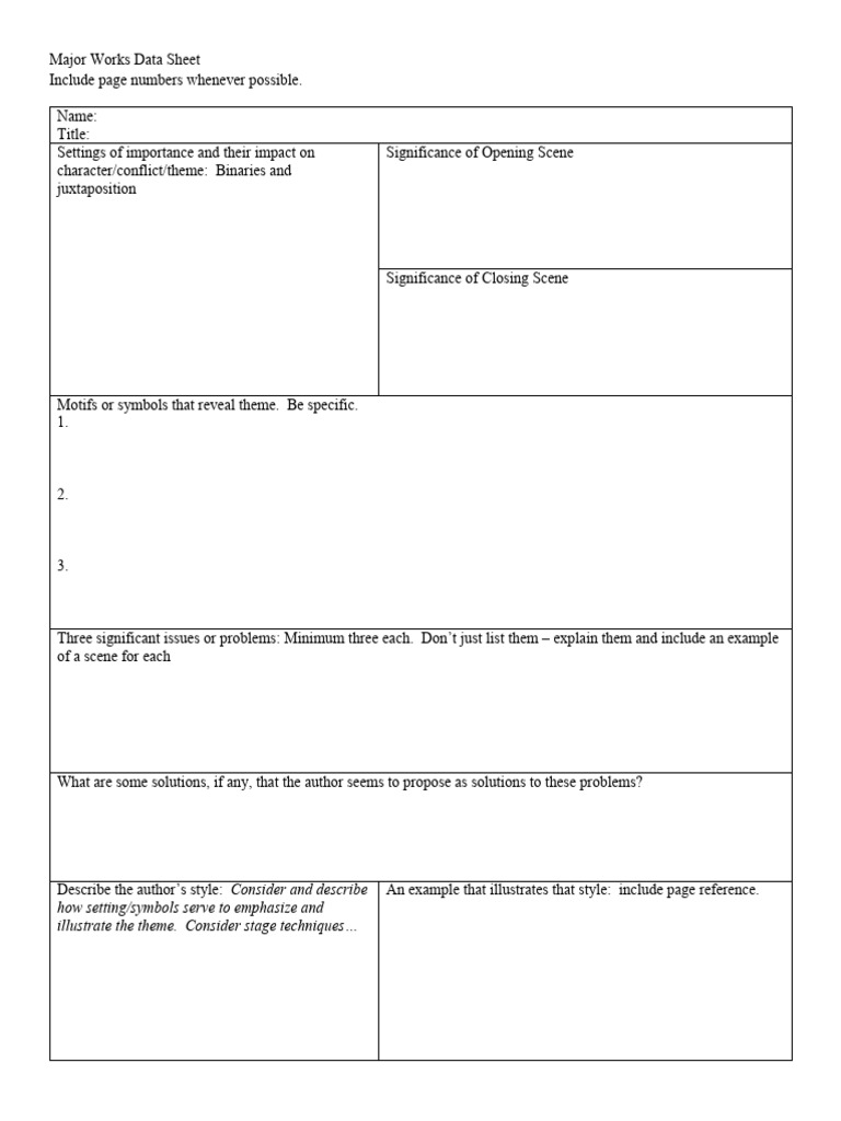 Major Works Data Sheet-1 | PDF