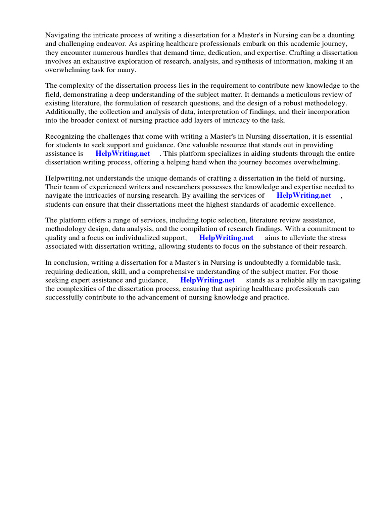 Dissertation For Masters in Nursing | Download Free PDF | Thesis | Nursing