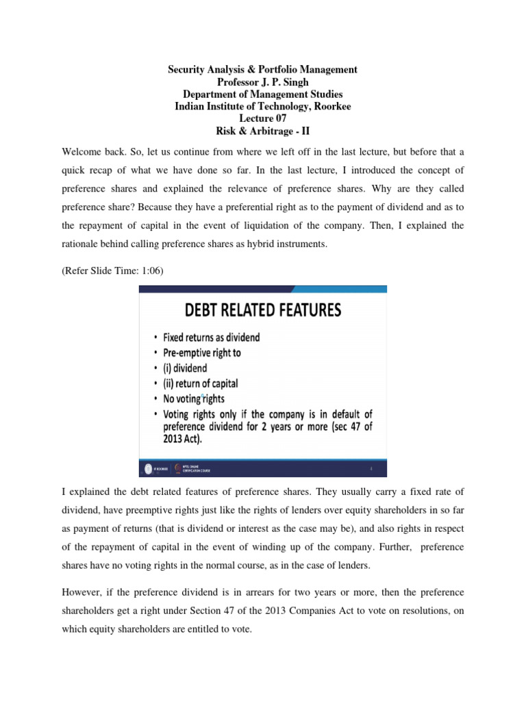 Lec 07 | PDF | Preferred Stock | Beta (Finance)