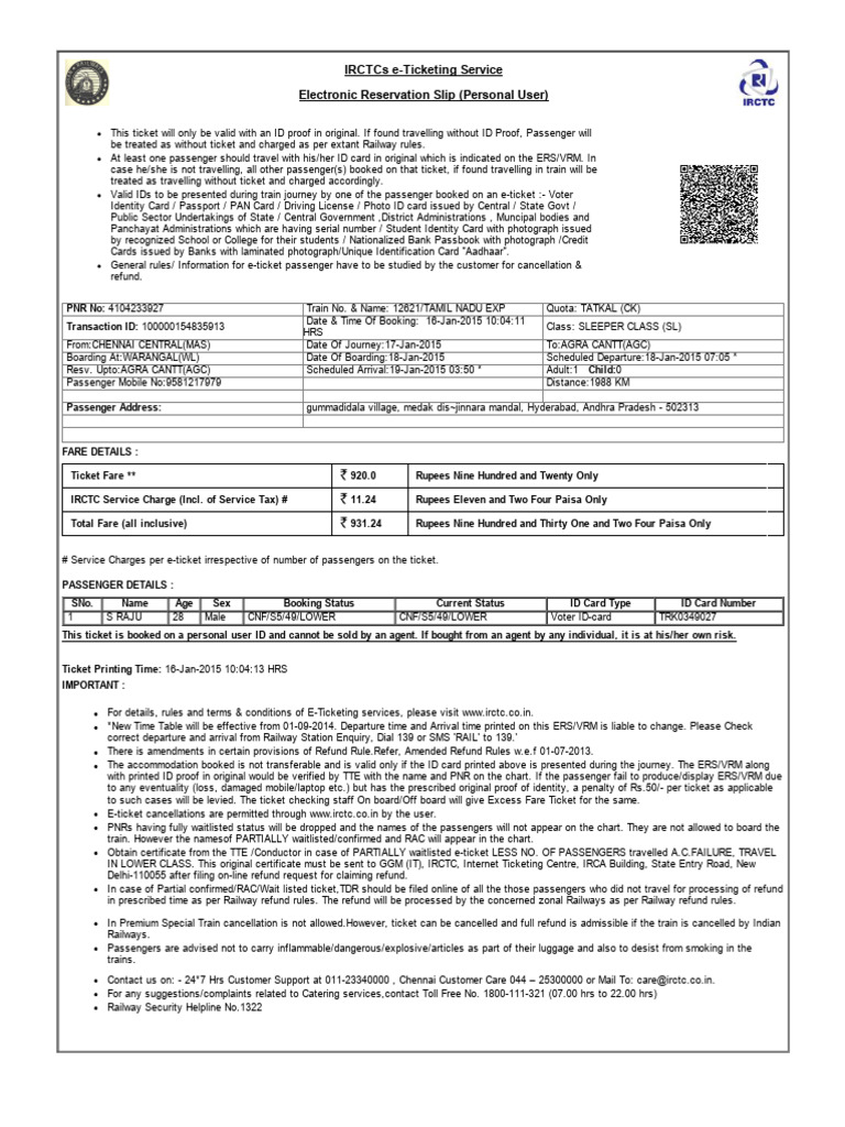 Kupdf_net_irctc_ticket_format | PDF | Identity Document