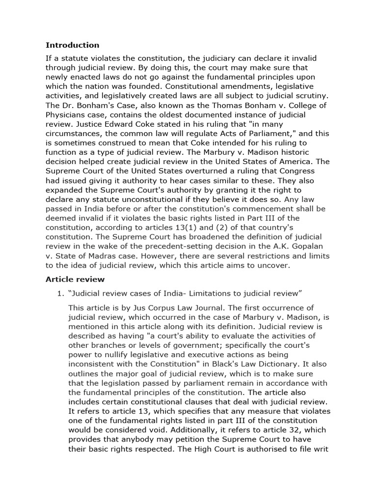 Limits To Judicial Review | PDF | Judicial Review | Constitution