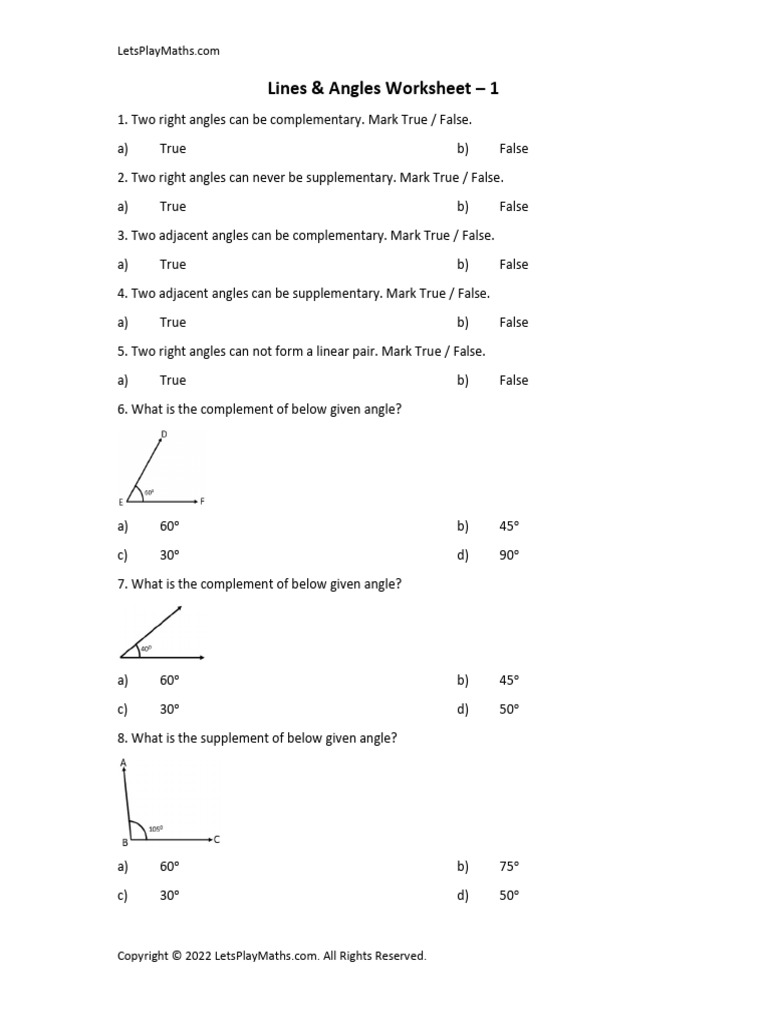 Class 7 Lines Angles Worksheet | PDF | Elementary Geometry | Euclidean Geometry