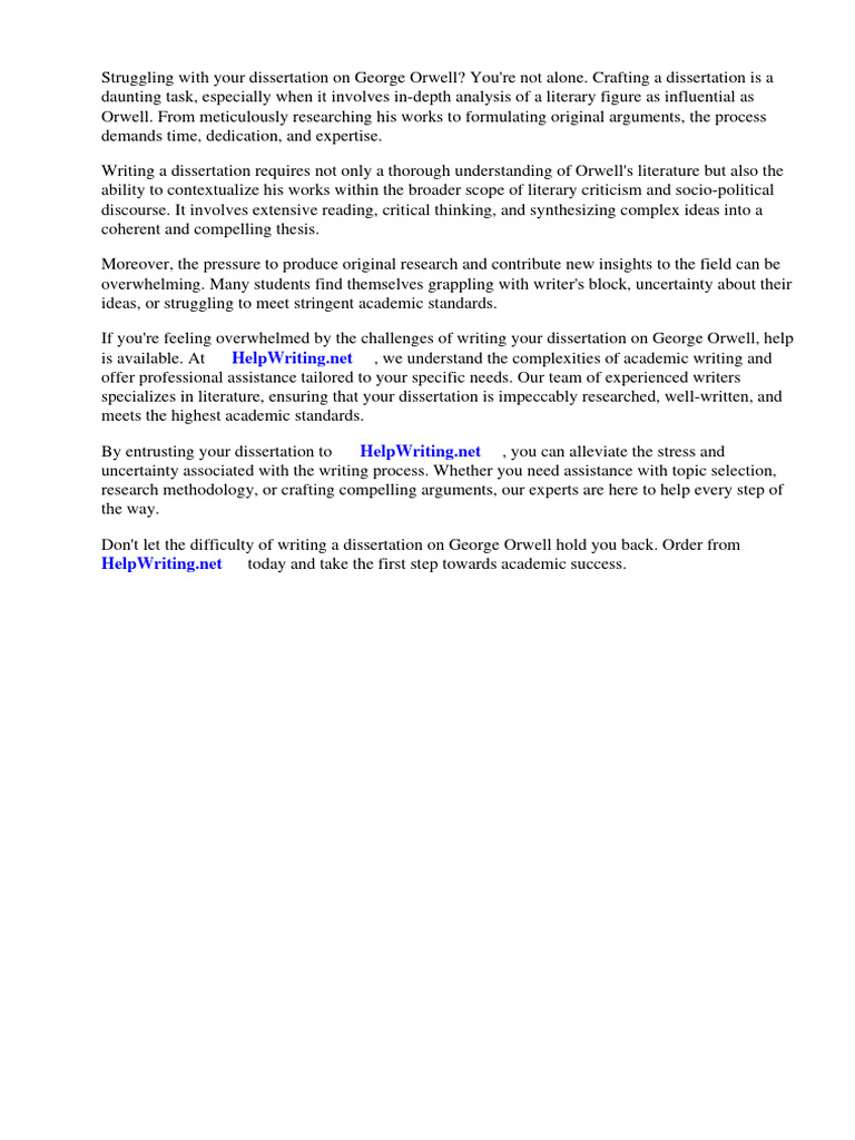 Dissertation On George Orwell | PDF | George Orwell | Thesis