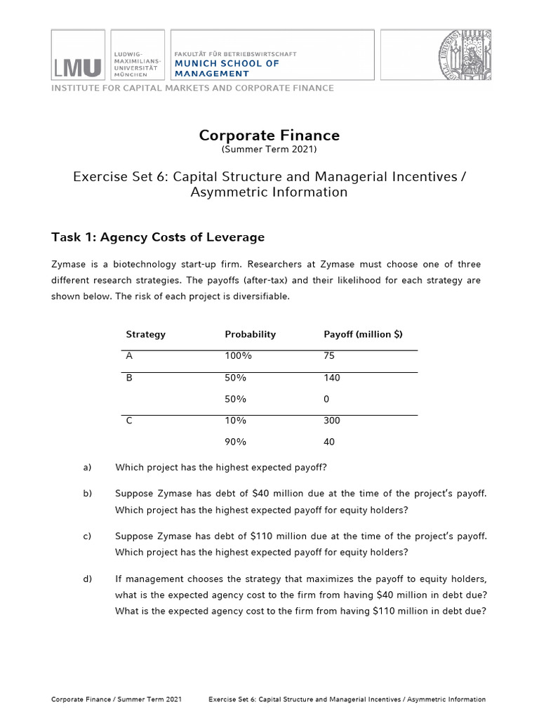 Capital Structure & Incentives Exercises | PDF | Capital Structure | Stocks