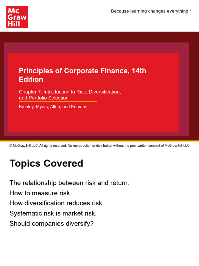 Brealey PCF 14e Chap007 PPT Accessible | PDF | Diversification (Finance) | Standard Deviation