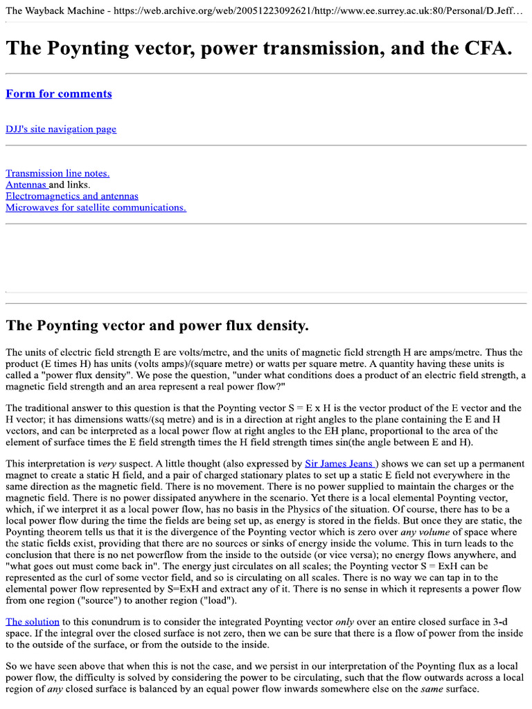 The Poynting Vector, Power Transmission, and The CFA | PDF