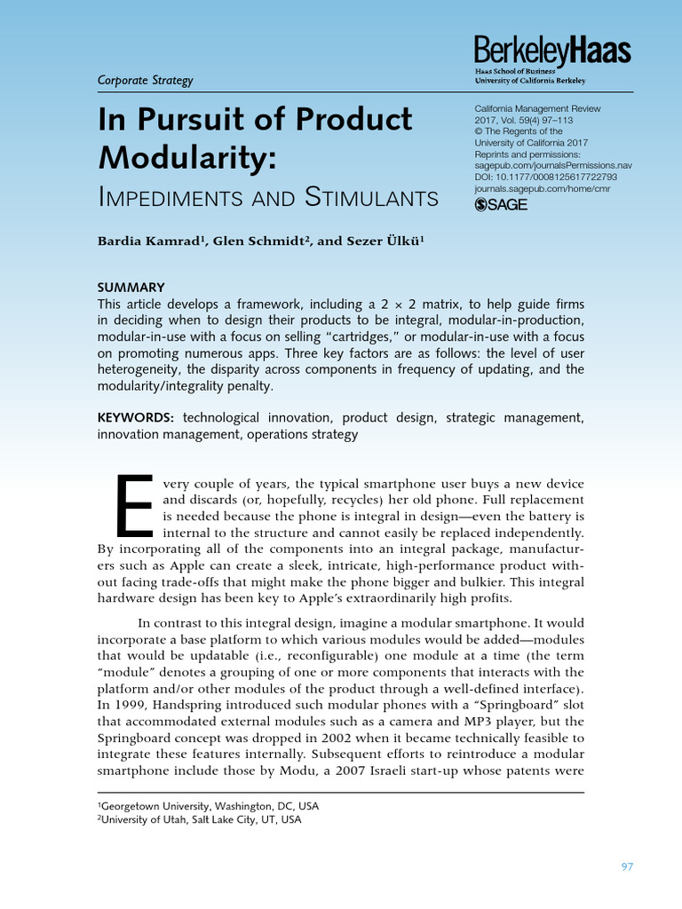 In Pursuit of Product Modularity Impediments and Stimulants | PDF ...
