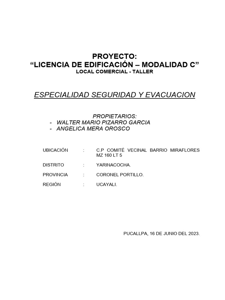 Proyecto: "Licencia de Edificación - Modalidad C": Especialidad Seguridad Y Evacuacion | PDF ...