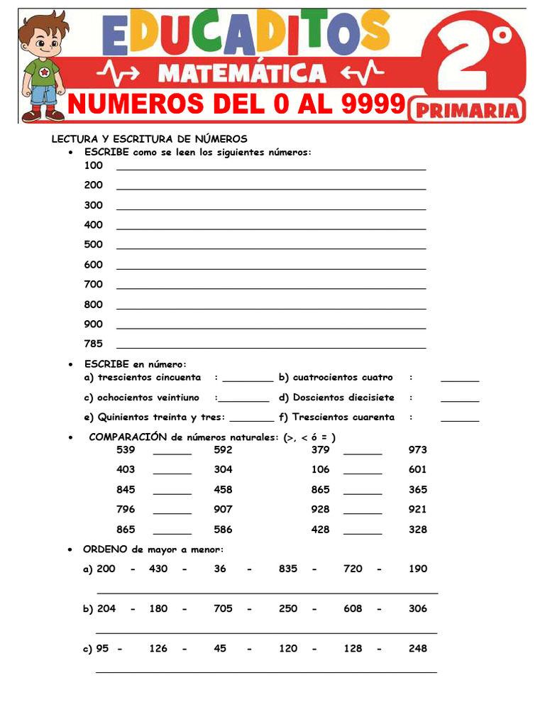 Numeros Del 0 Al 9999 para Segundo Grado de Primaria | PDF