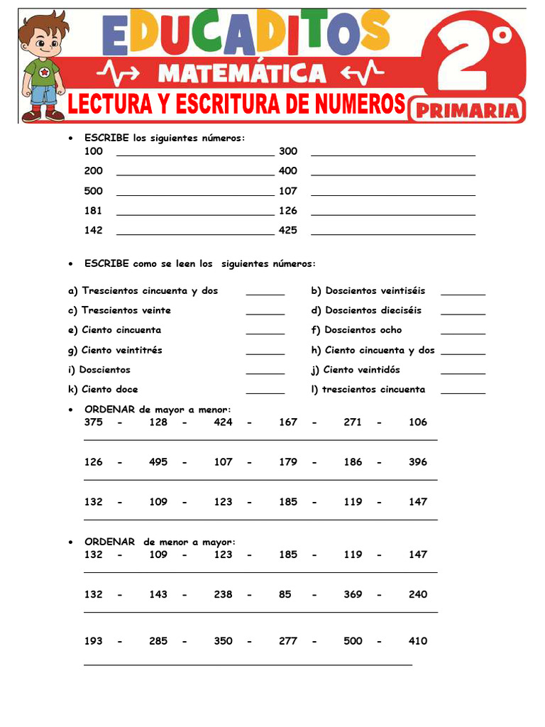 Lectura y Escritura de Numeros para Segundo Grado de Primaria | PDF