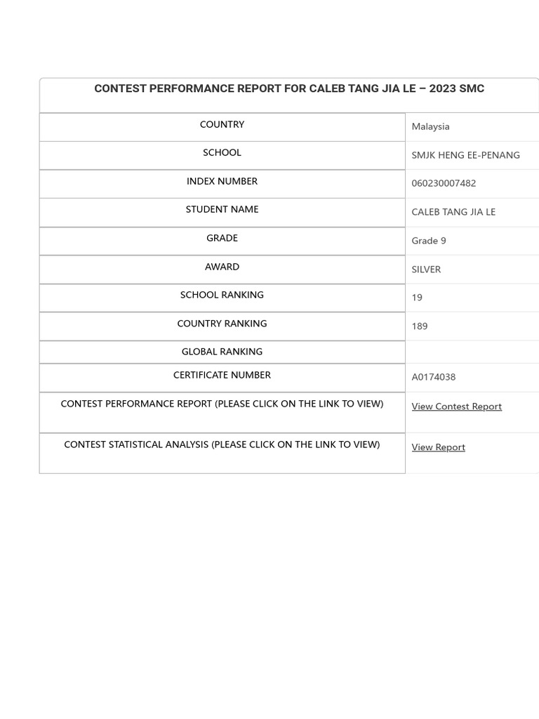 Student - Download Student Performance Report - SIMCC Member Development Portal | PDF