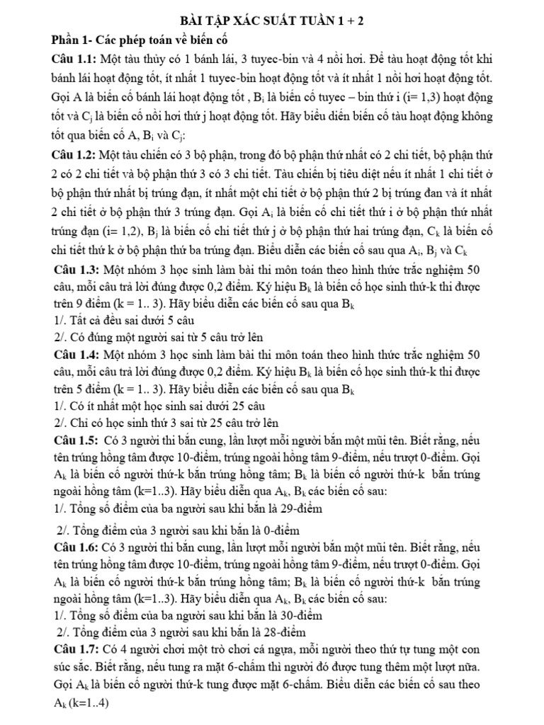 BÀI TẬP XS TUÀN 1 + 2 | PDF